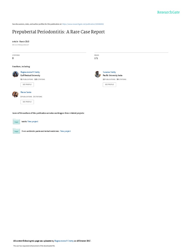 Prepubertal Periodontitis: A Rare Case Report: March 2015 | PDF | Human Tooth | Dentistry