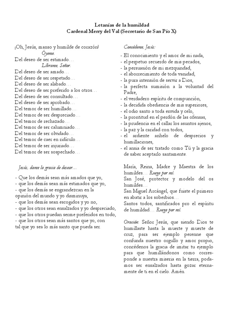 Letanías de La Humildad | PDF | Orgullo | Creencia religiosa y doctrina