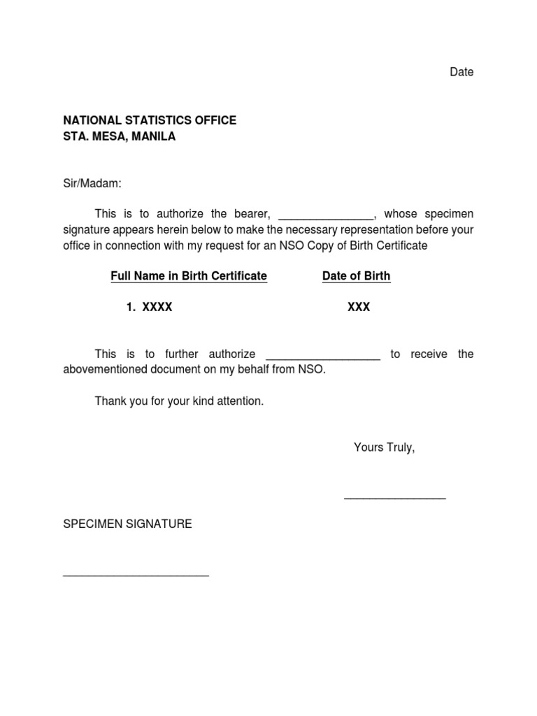 Authorization NSO Birth Certificates Sample | PDF