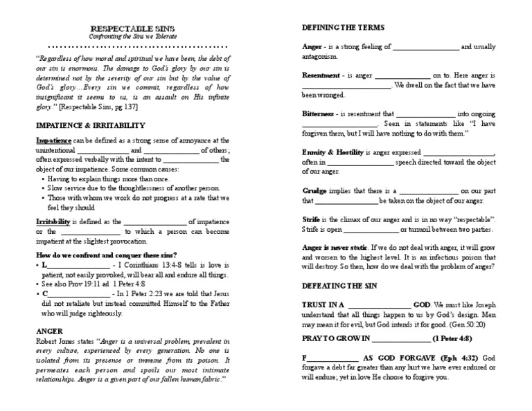 Respectable Sins: Confronting The Sins We Tolerate | PDF | Anger ...
