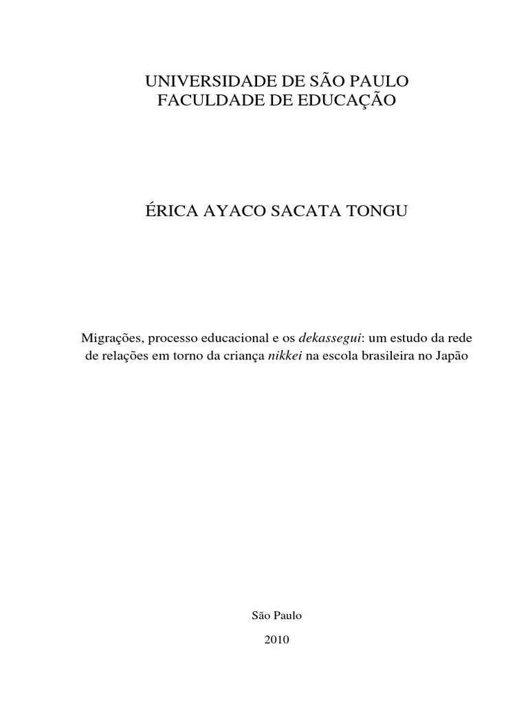 Erica Ayaco Sacata Tongu PDF | PDF | Japão | Brasil