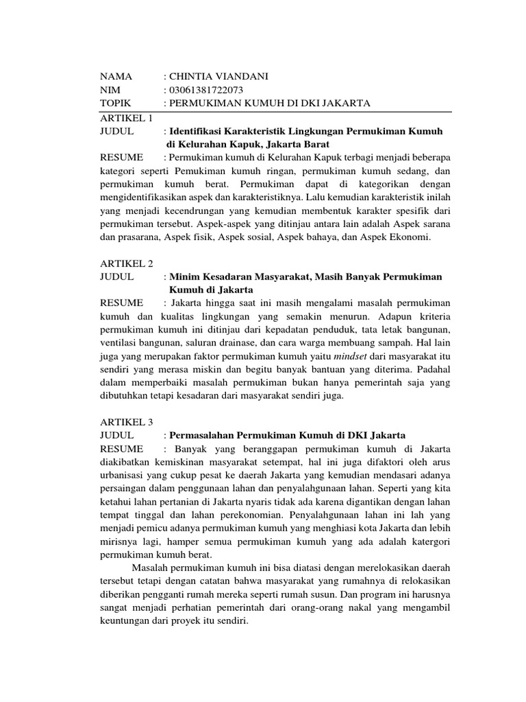 Resume Permukiman Kumuh Di Jakarta | PDF