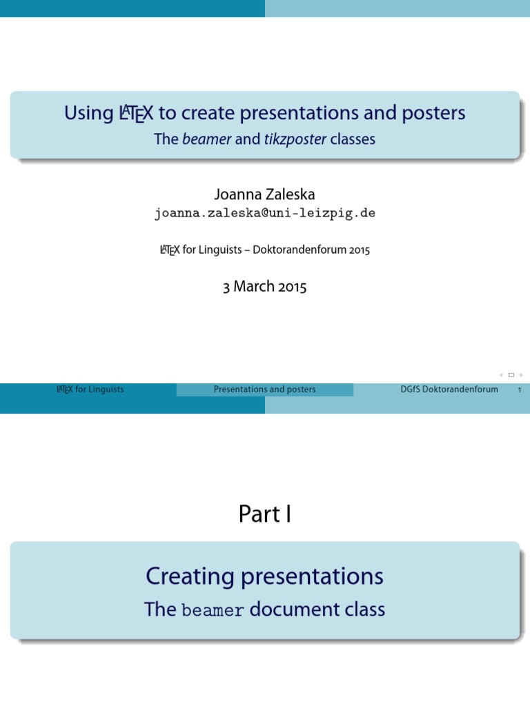 Creating Presentations with LaTeX Beamer | PDF | Te X | Publishing