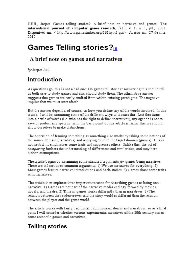 Games Telling Stories?: - A Brief Note On Games and Narratives | PDF ...