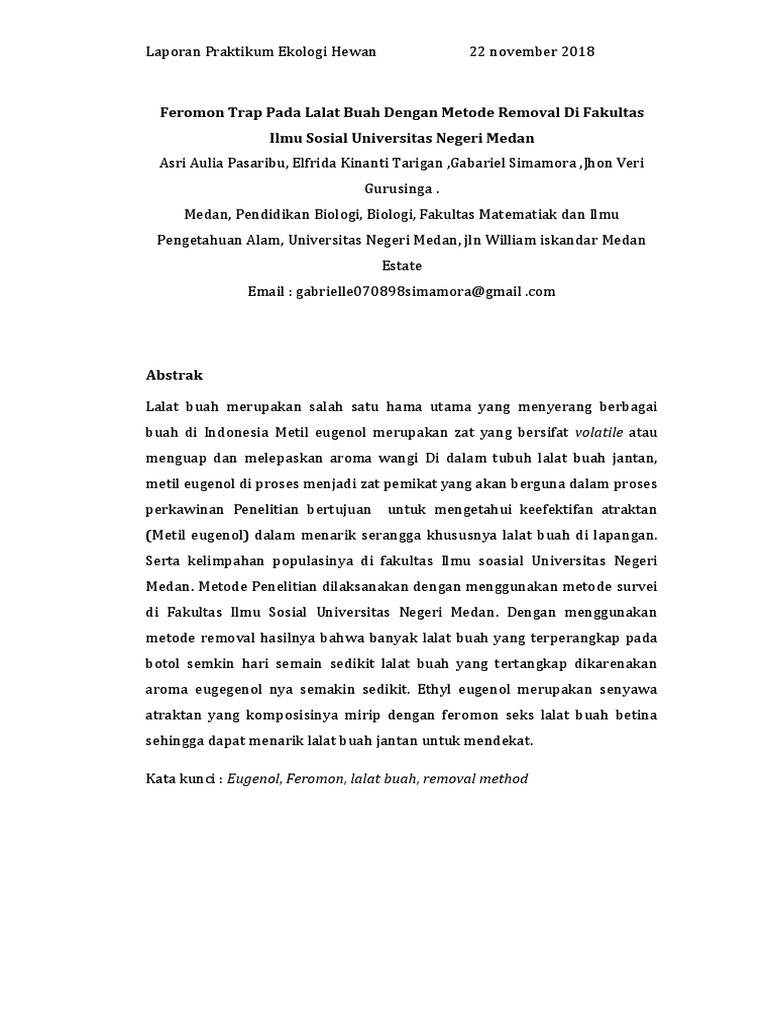 Feromen Trap Pada Lalat Buah Di Fakultas Ilmu Sosial | PDF