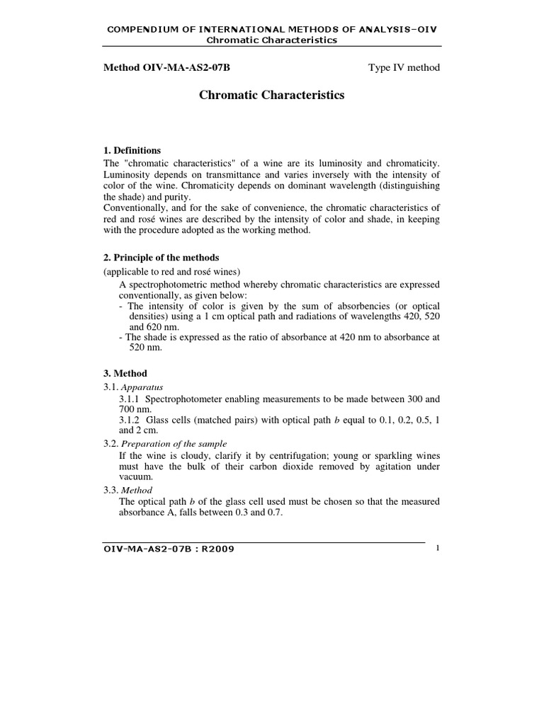 OIV Chromaticity Measurement Method | PDF | Spectrophotometry | Absorbance