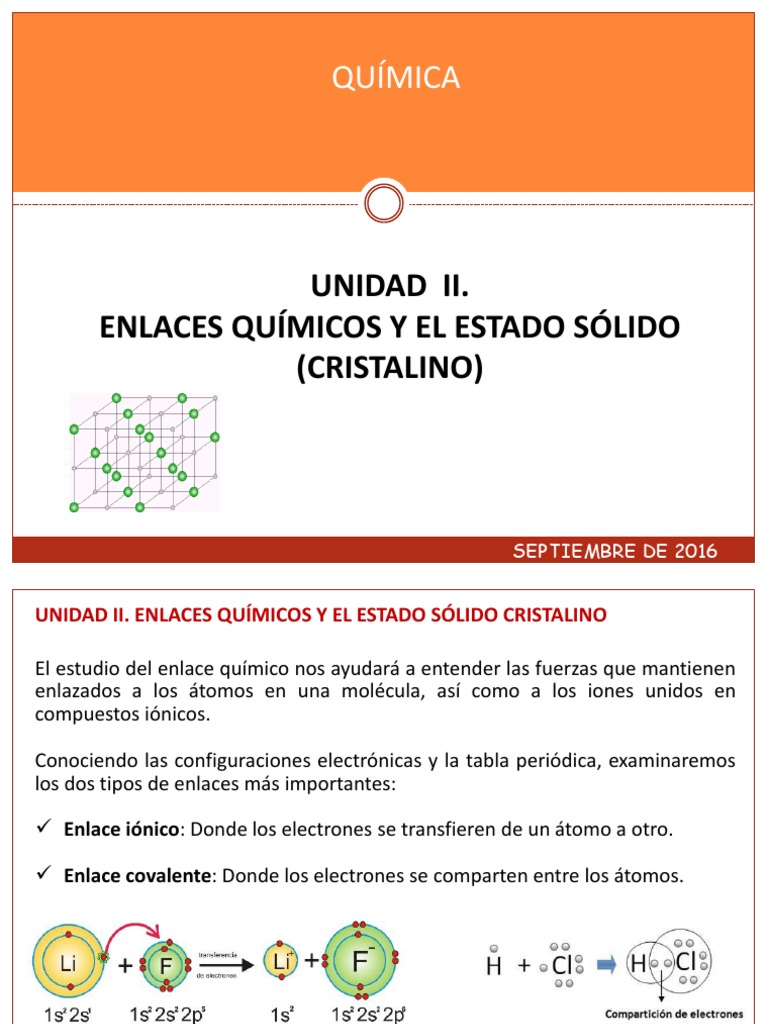Química: Unidad Ii. Enlaces Químicos Y El Estado Sólido (Cristalino ...