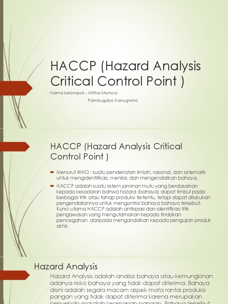 HACCP (Hazard Analysis Critical Control Point | PDF
