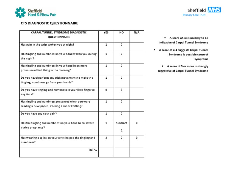 Carpal Tunnel Syndrome Assessment Tool | PDF