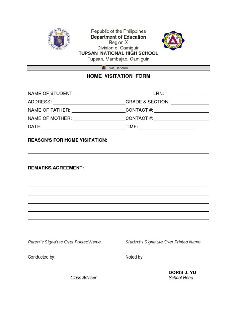Home Visitation Form | PDF | Schools