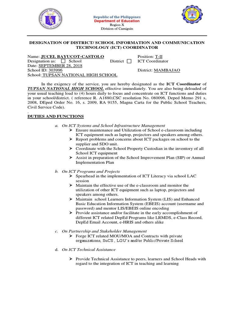 Designation of Contract ICT | Download Free PDF | Educational ...