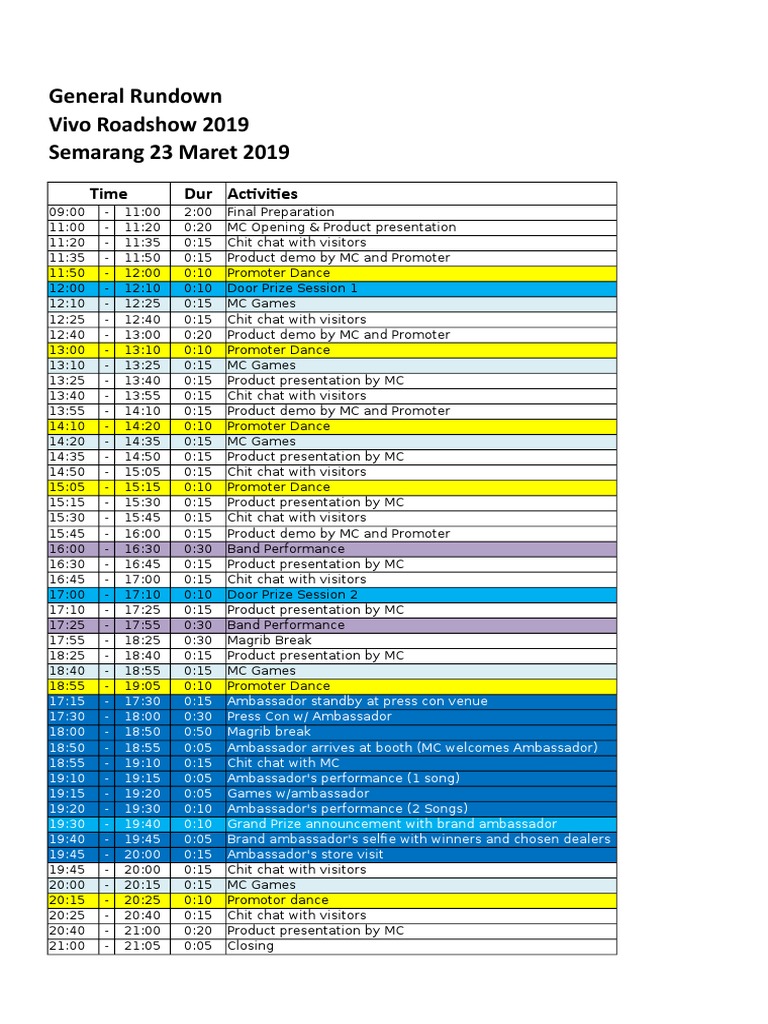 General Rundown Vivo Roadshow 2019 Semarang 23 Maret 2019: Time Dur ...