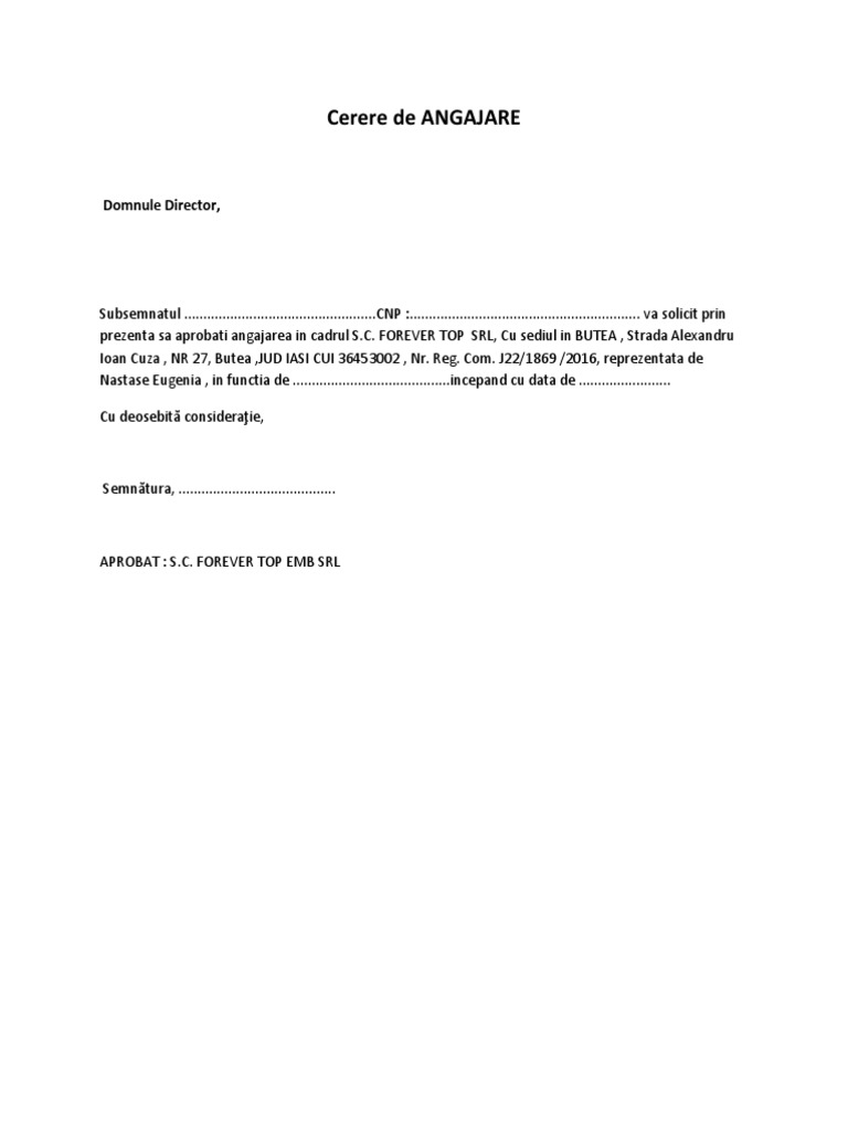 Cerere Angajare | PDF