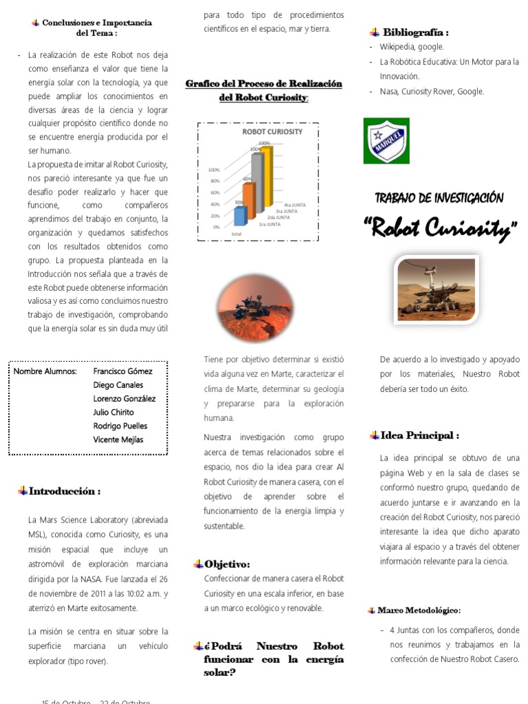 Triptico Robot | PDF | Curiosidad (Rover) | Rover (Exploración espacial)