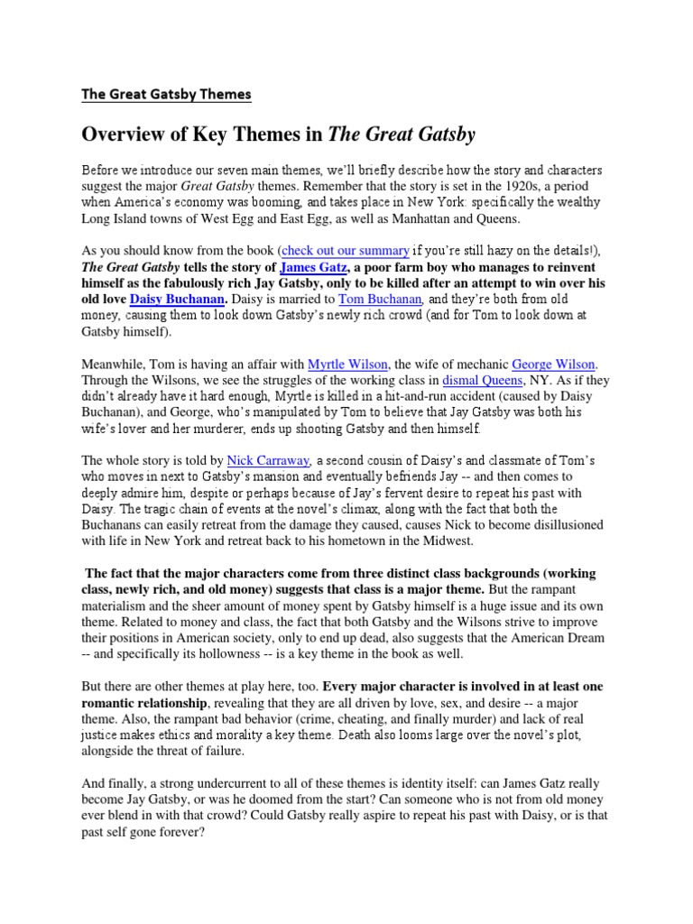 Key Themes in The Great Gatsby | PDF | The Great Gatsby