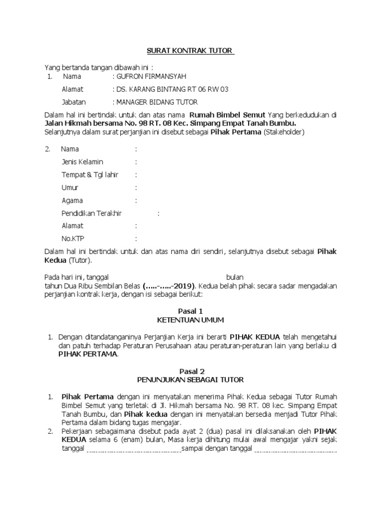 Draf PKWT Kontrak | PDF | Karier & Perkembangan | Hukum