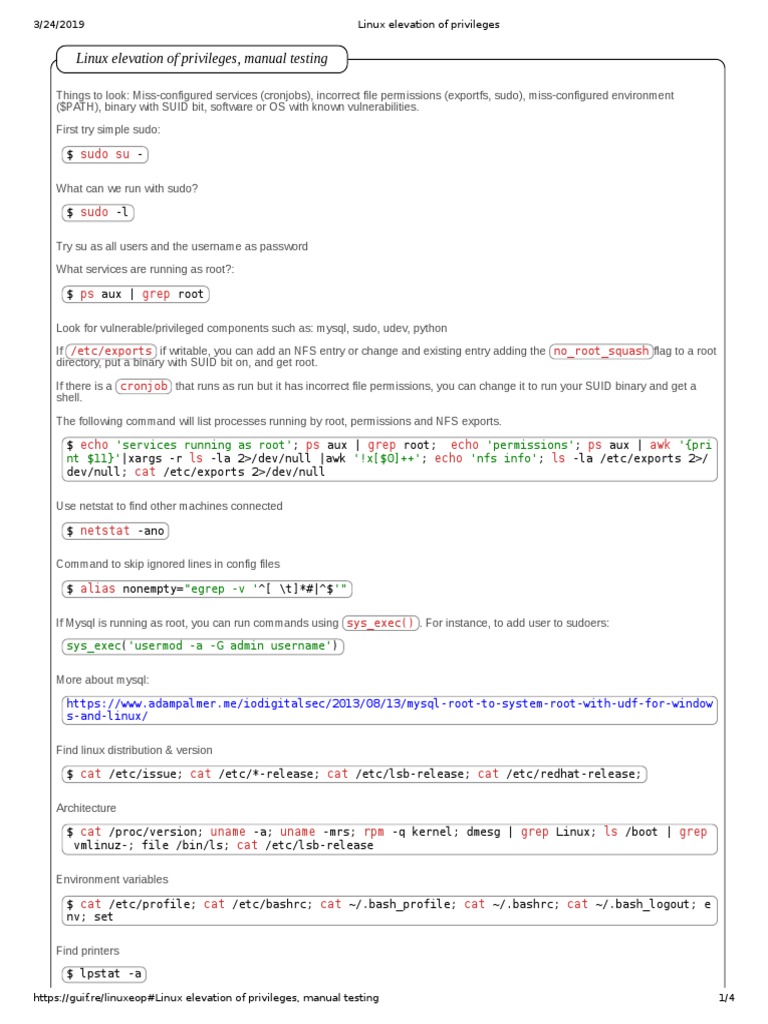 Linux Elevation of Privileges, Manual Testing: Sudo Su | PDF ...