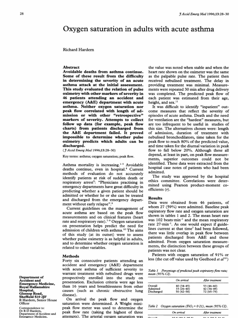 Oxygen Saturation in BA | PDF | Emergency Department | Asthma