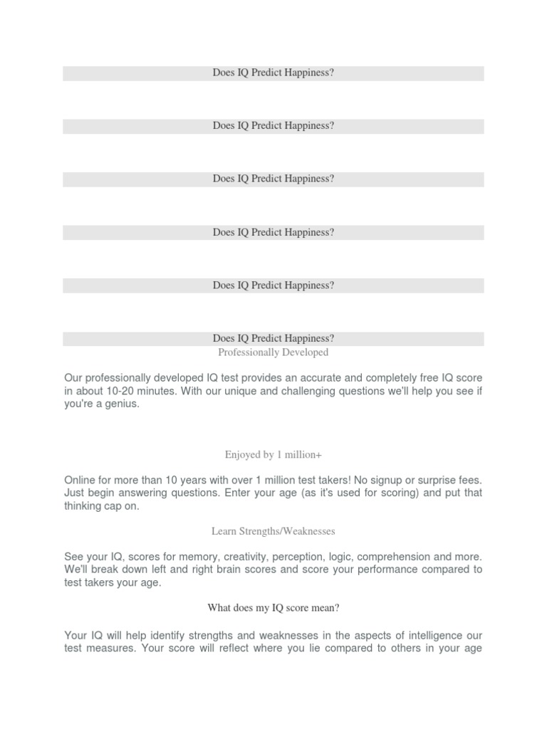 Does IQ Predict Happiness | PDF | Intelligence Quotient | Creativity