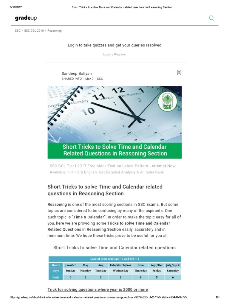 Time and Calendar Tricks for SSC Reasoning | PDF | Business