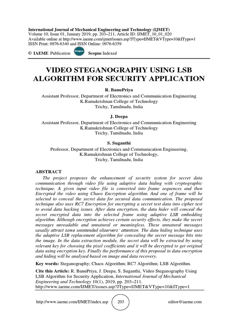 Video Steganography Using LSB Algorithm For Security Application | PDF ...
