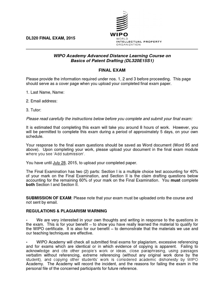 WIPO Academy Advanced Distance Learning Course On Basics of Patent ...