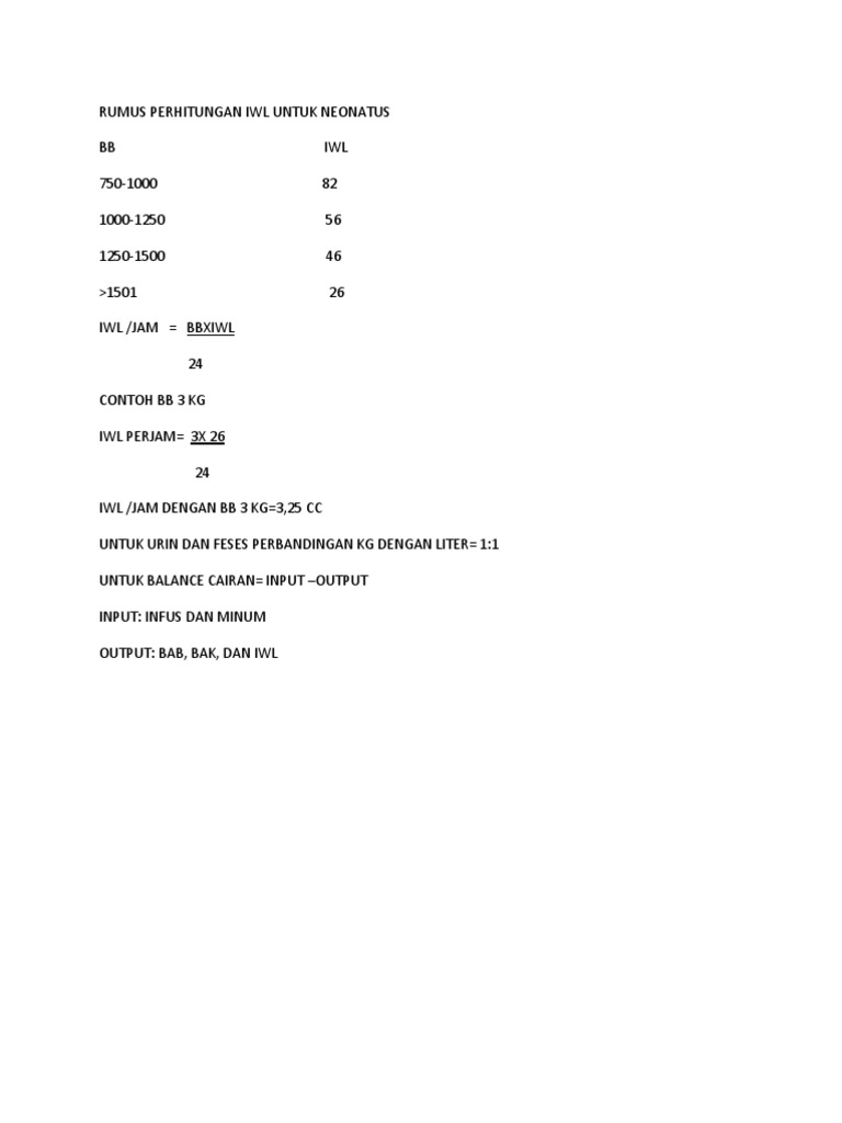 Rumus Perhitungan Iwl Untuk Neonatus | PDF