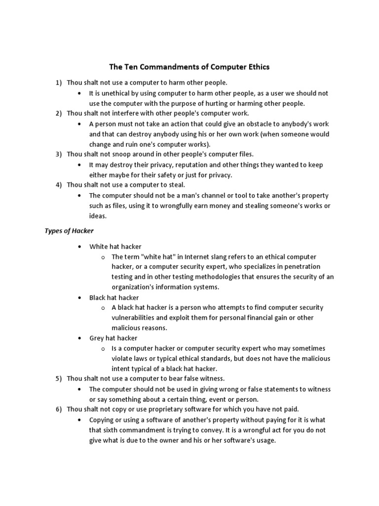 Ten Commandments of Computer Ethics | PDF | Security Hacker | White Hat ...