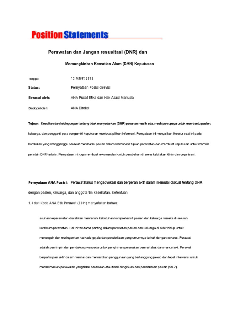 Nursing Care and Do Not Resuscitate DNR and Allow Natural Death ...