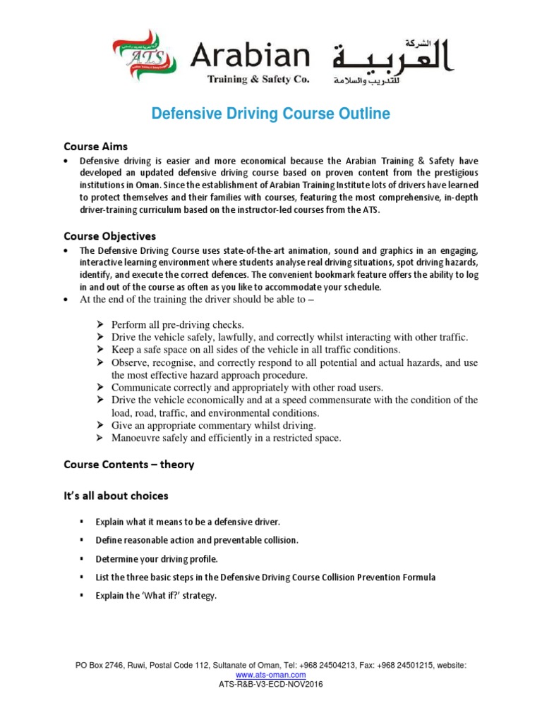 Defensive Driving Course Outline | PDF | Driving | Traffic Collision
