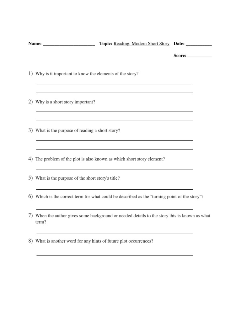 Elements of a Story Worksheet | PDF