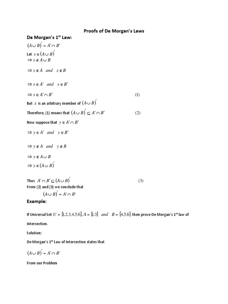 Proof of de Morgan Laws | PDF