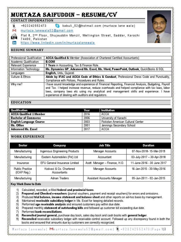 CV Murtaza Saifuddin ACCA Member, BCOM | PDF | Accounting | Audit