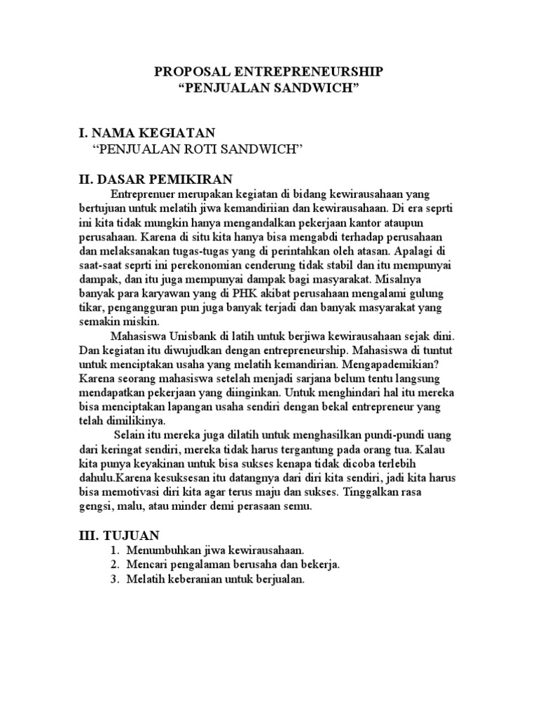 Proposal Entrepreneurship | PDF