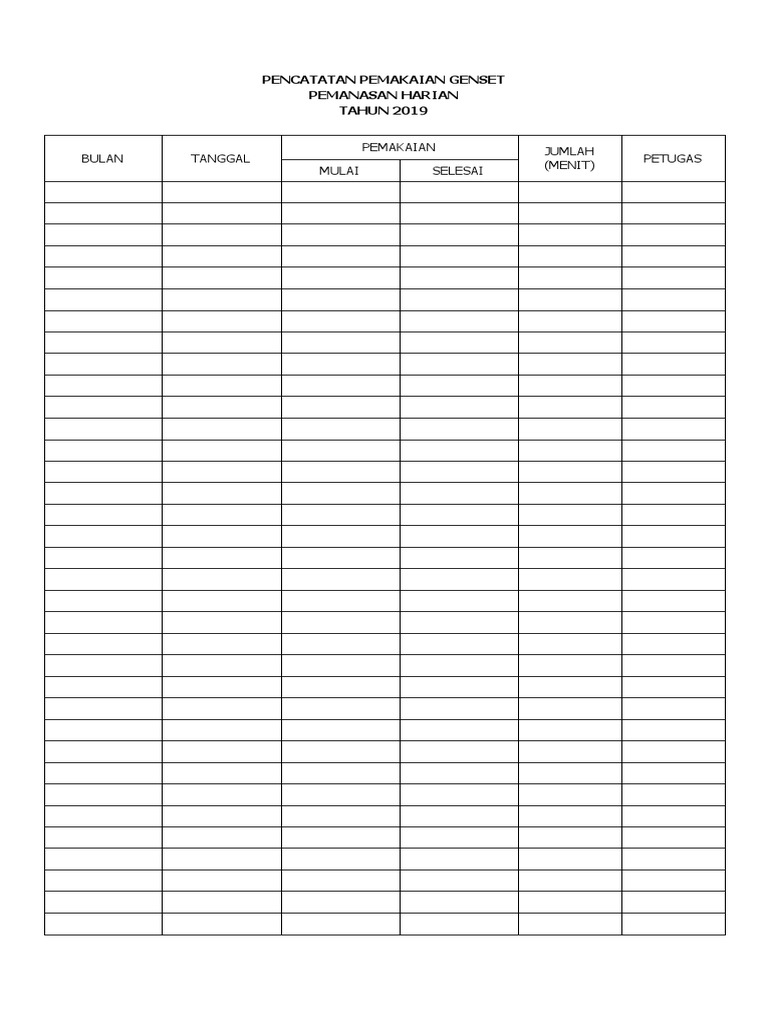 Form PENCATATAN PEMAKAIAN GENSET Listrik Mati | PDF
