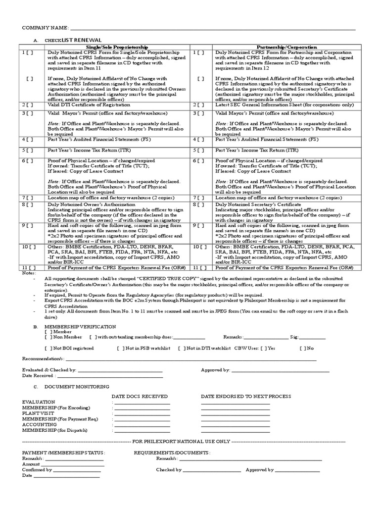 PHILEXPORT Requirements For Renewal of CPRS | PDF | Signature | Notary ...