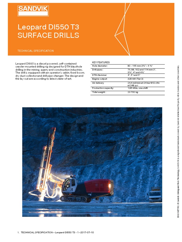 Di550 t3 Specification Sheet English | PDF | Drill | Drilling