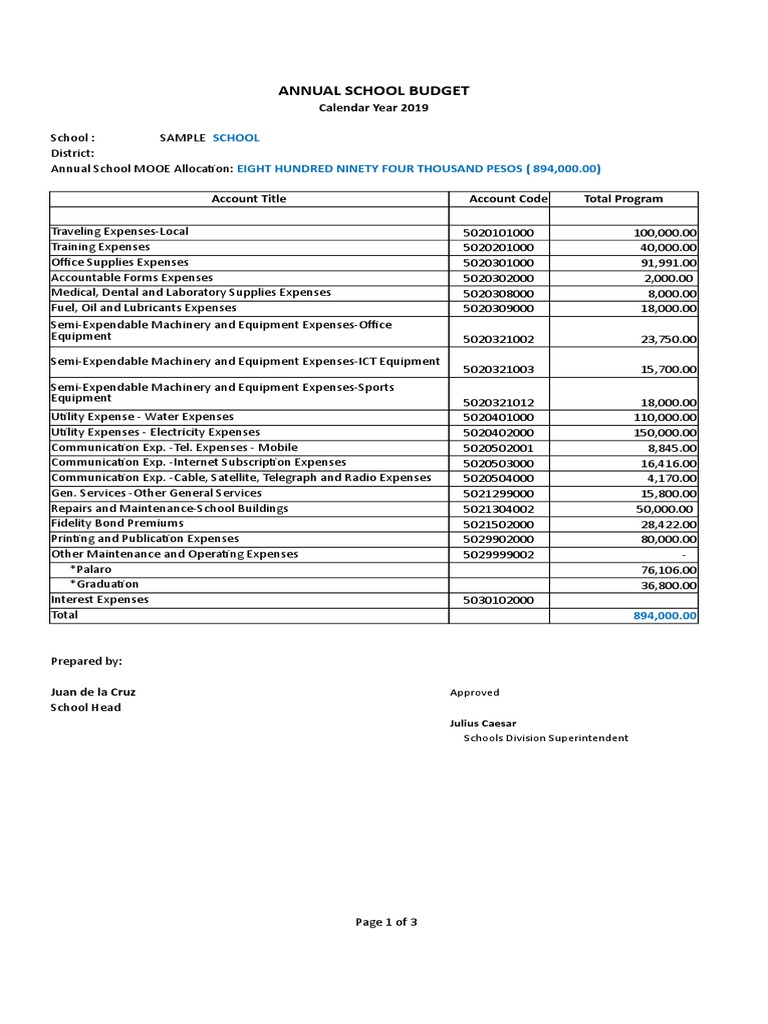 Annual Budget Plan Sample | PDF