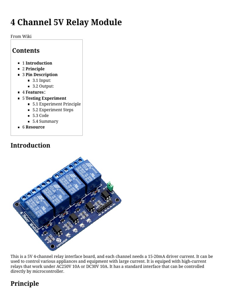 4 Channel 5V Relay Module - Wiki | PDF | Relay | Electricity