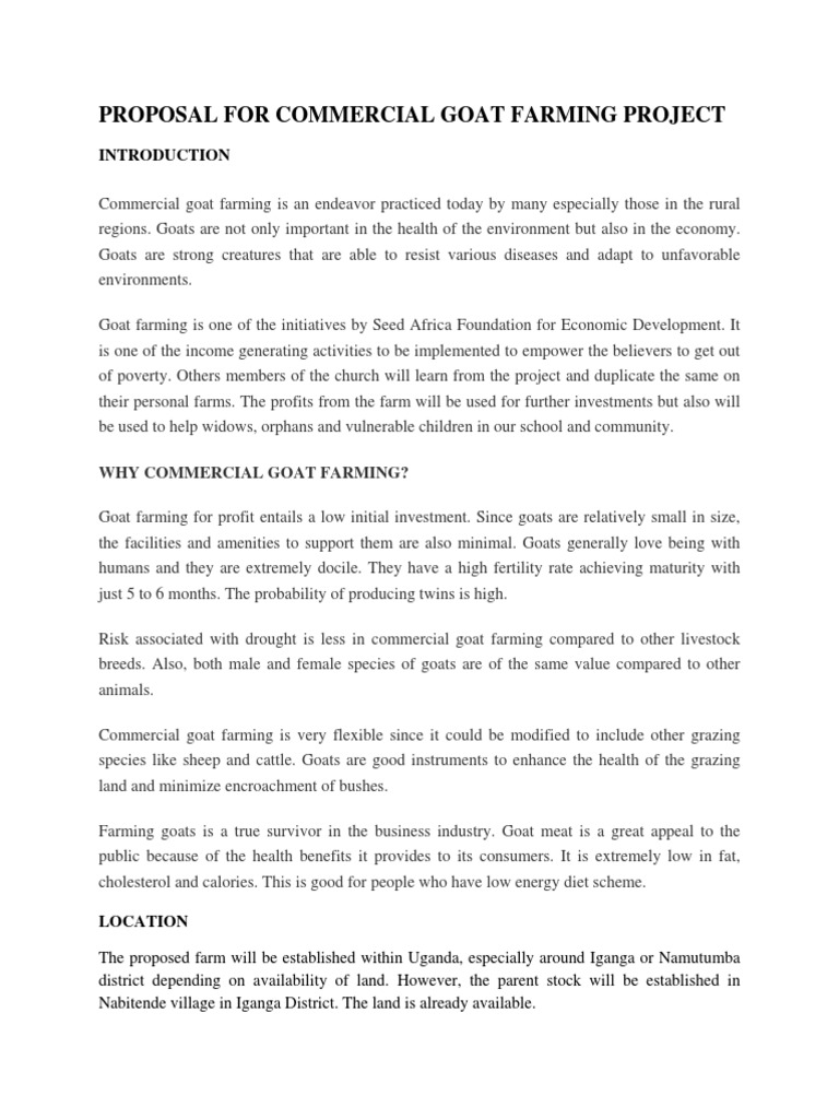 Proposal For Commercial Goat Farming Project | PDF | Farms | Agriculture