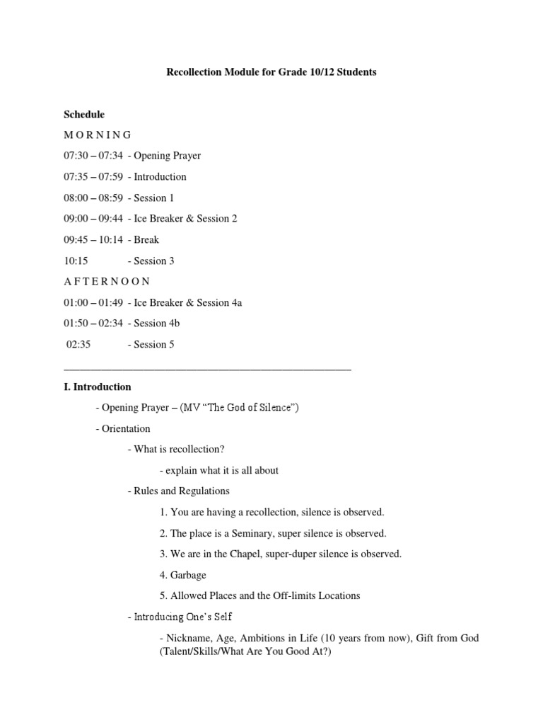 Recollection Module For Grade 10 and Grade 12 Students | PDF