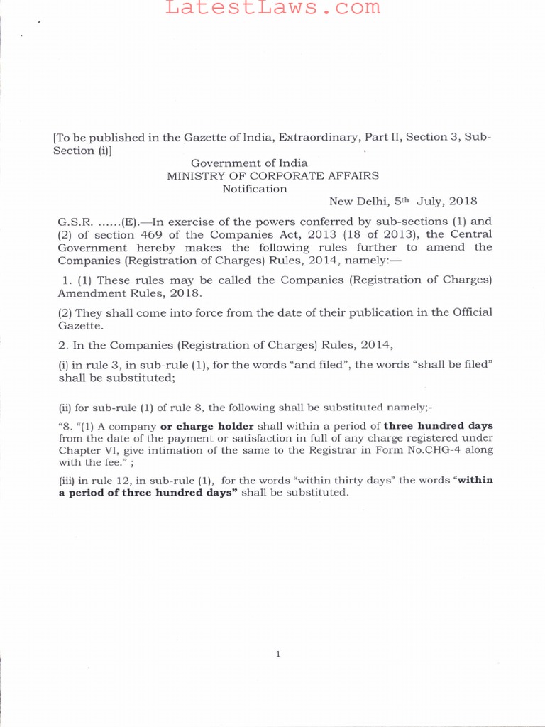 Companies (Registration of Charges) Amendment Rules, 2018 | PDF | Business