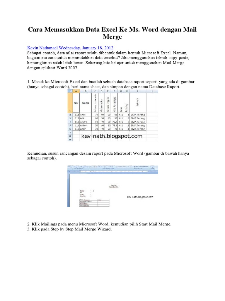 Cara Memasukkan Data Excel Ke Ms. Word Dengan Mail Merge | PDF Cara Memasukkan Data Excel Ke Ms. Word Dengan Mail Merge | PDF