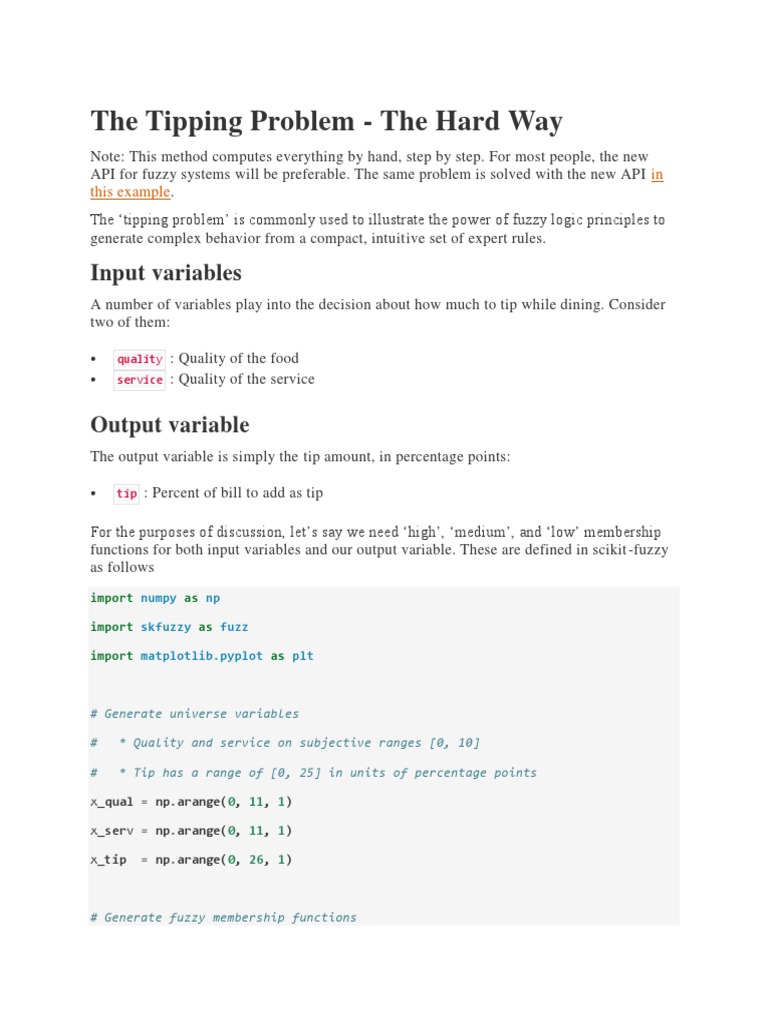 The Tipping Problem | PDF | Fuzzy Logic | Variable (Mathematics)