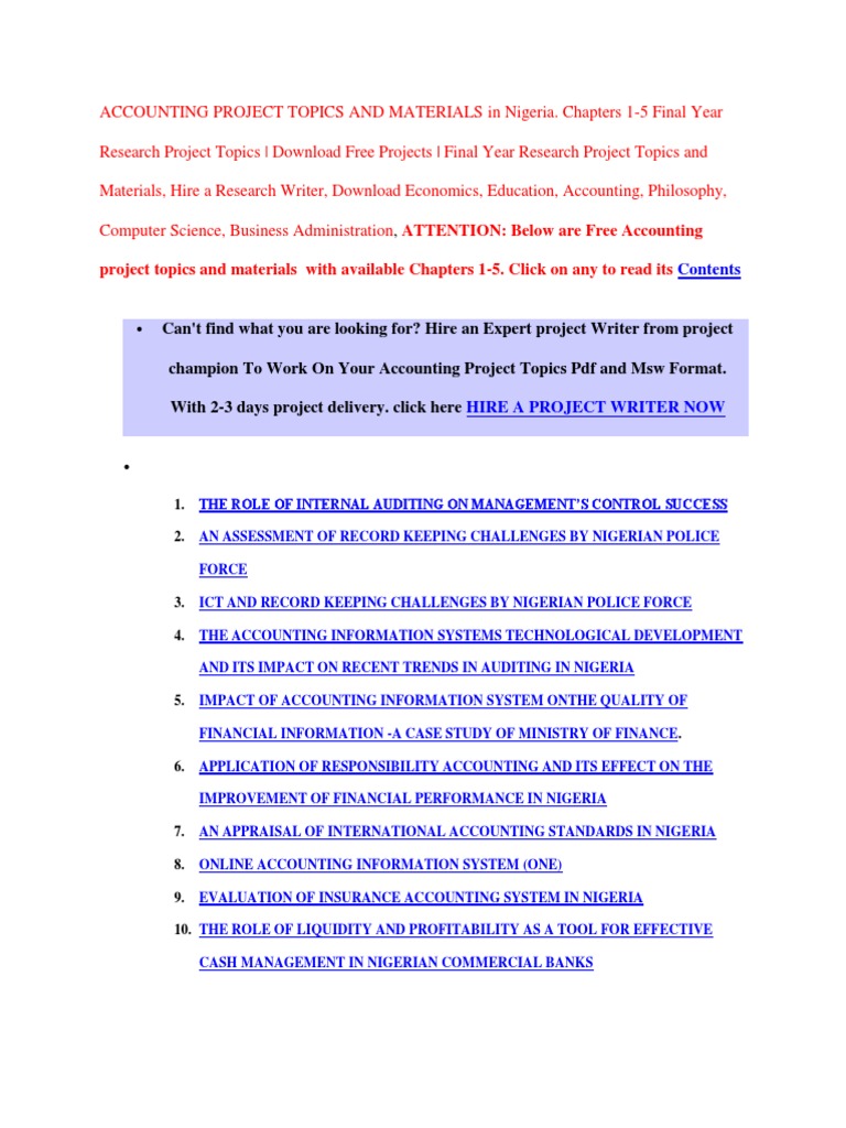 Accounting Project Topics and Materials in Nigeria | PDF | Accounting ...