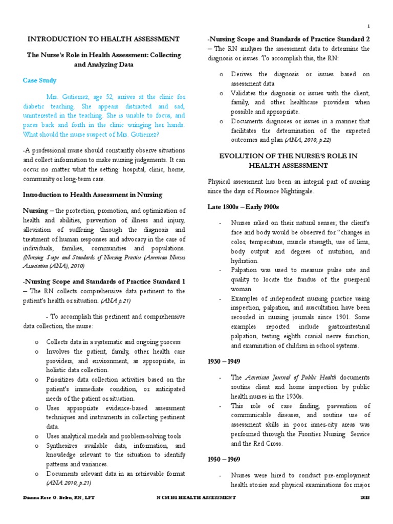 NCM 101 Health Assessment Handouts 1 | PDF | Health Care | Nursing