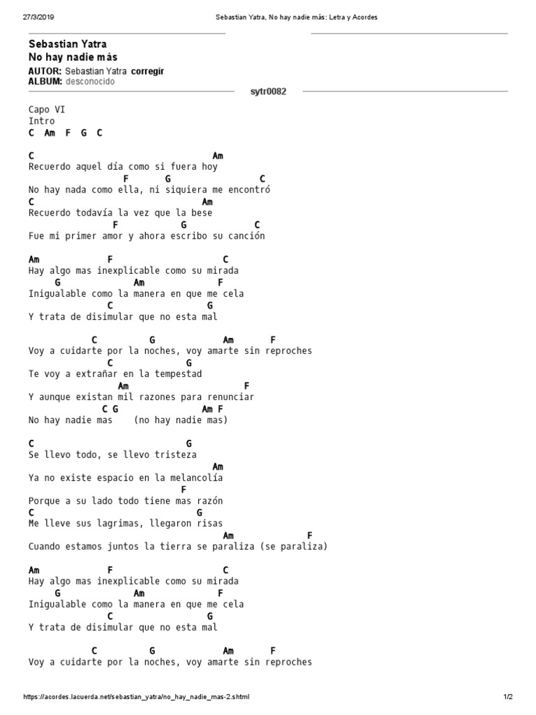 Sebastian Yatra, No Hay Nadie Más_ Letra y Acordes | Música grabada ...