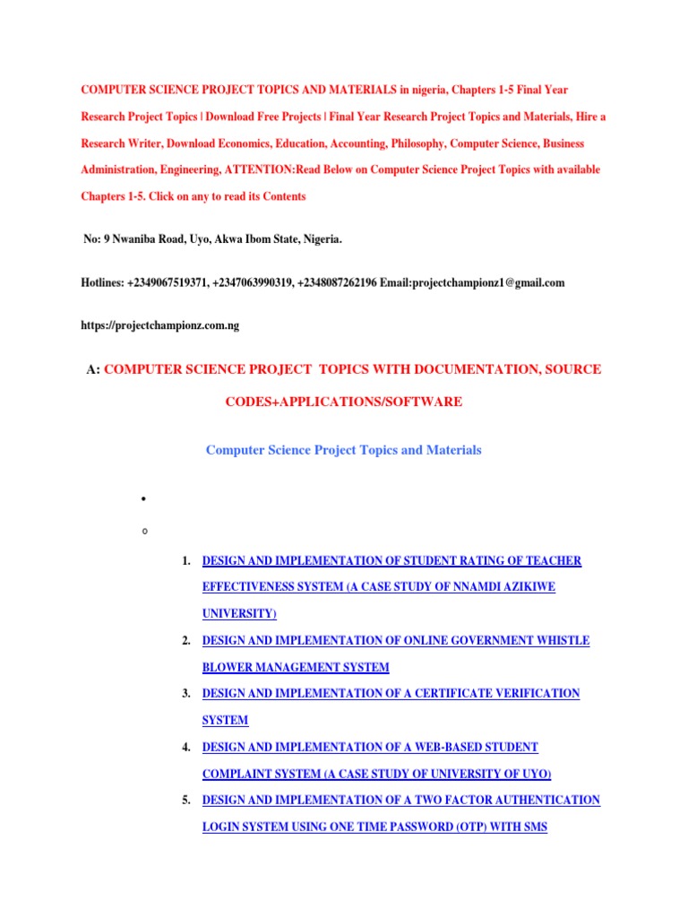 Computer Science Project Topics and Materials | PDF | Automation ...