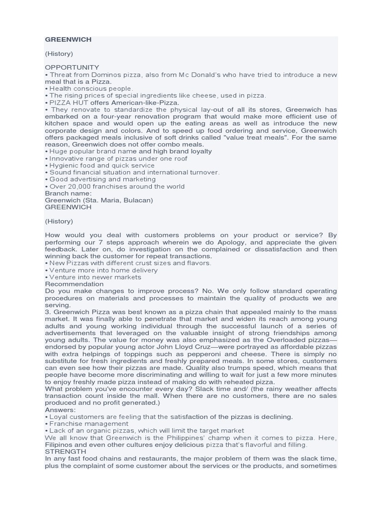 Case Study of GREENWICH | PDF | Pizza | Advertising