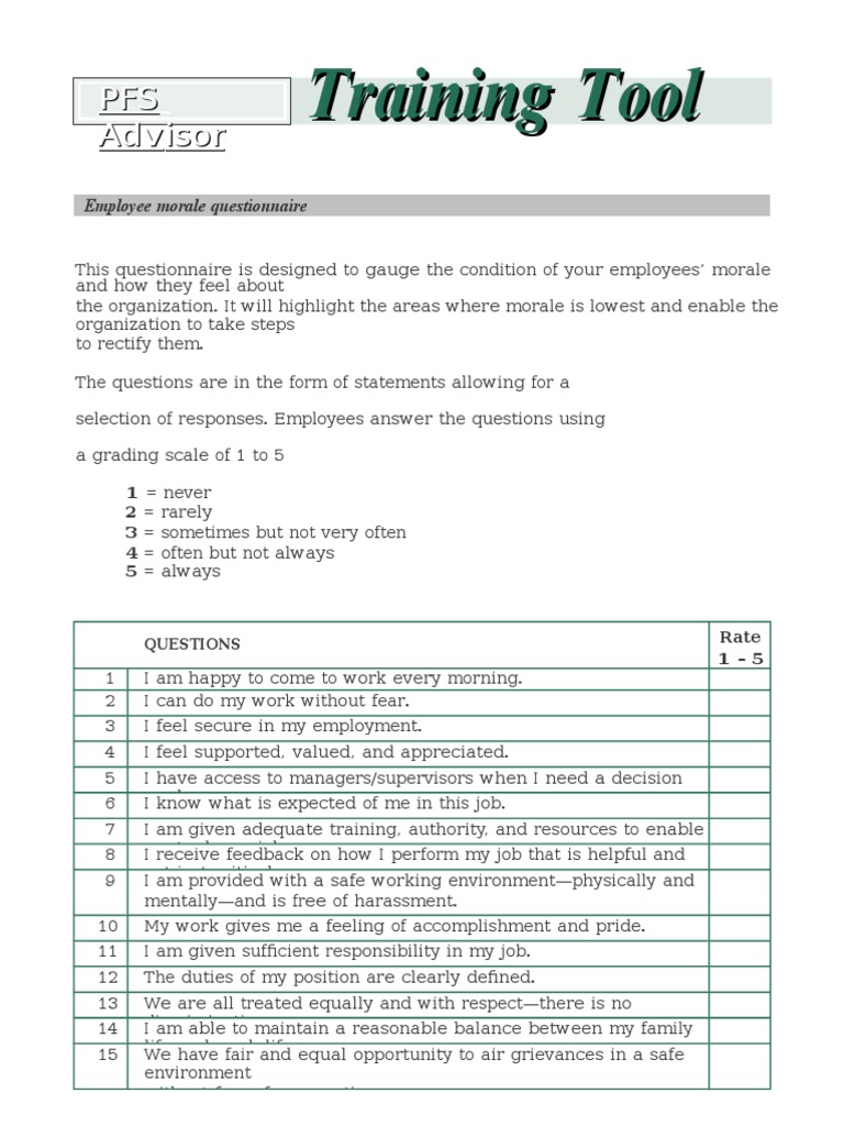 Employee Morale Questionnaire | PDF | Employment | Psychological Concepts